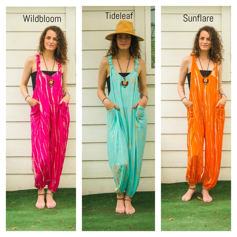 Boho Hand Dyed Dungarees Overalls Jumpsuit, Tie Dye Romper, Hippie ...