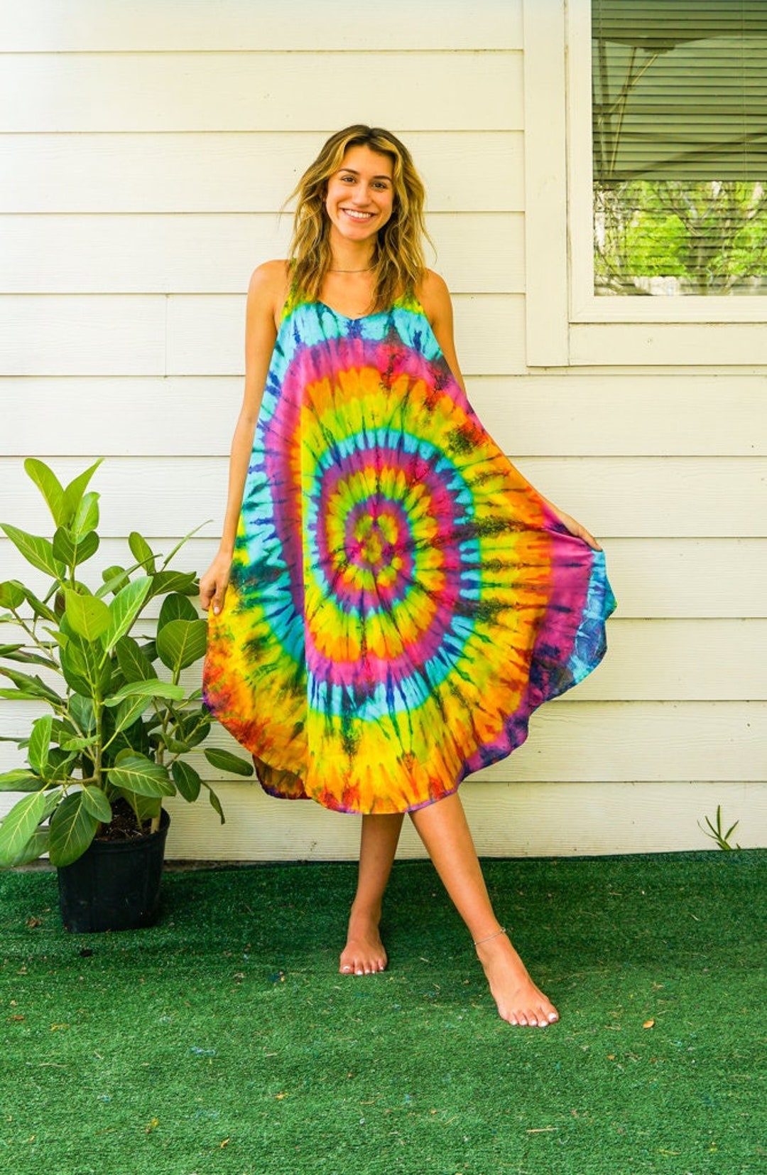 Colorful Swirl | Hand Dyed Hippie Sundress Boho Dress, Loose Fit Dress ...