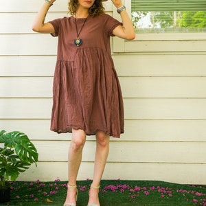 Muted Pink Raw Natural Crinkled Cotton Midi Dress With Pockets, Boho ...