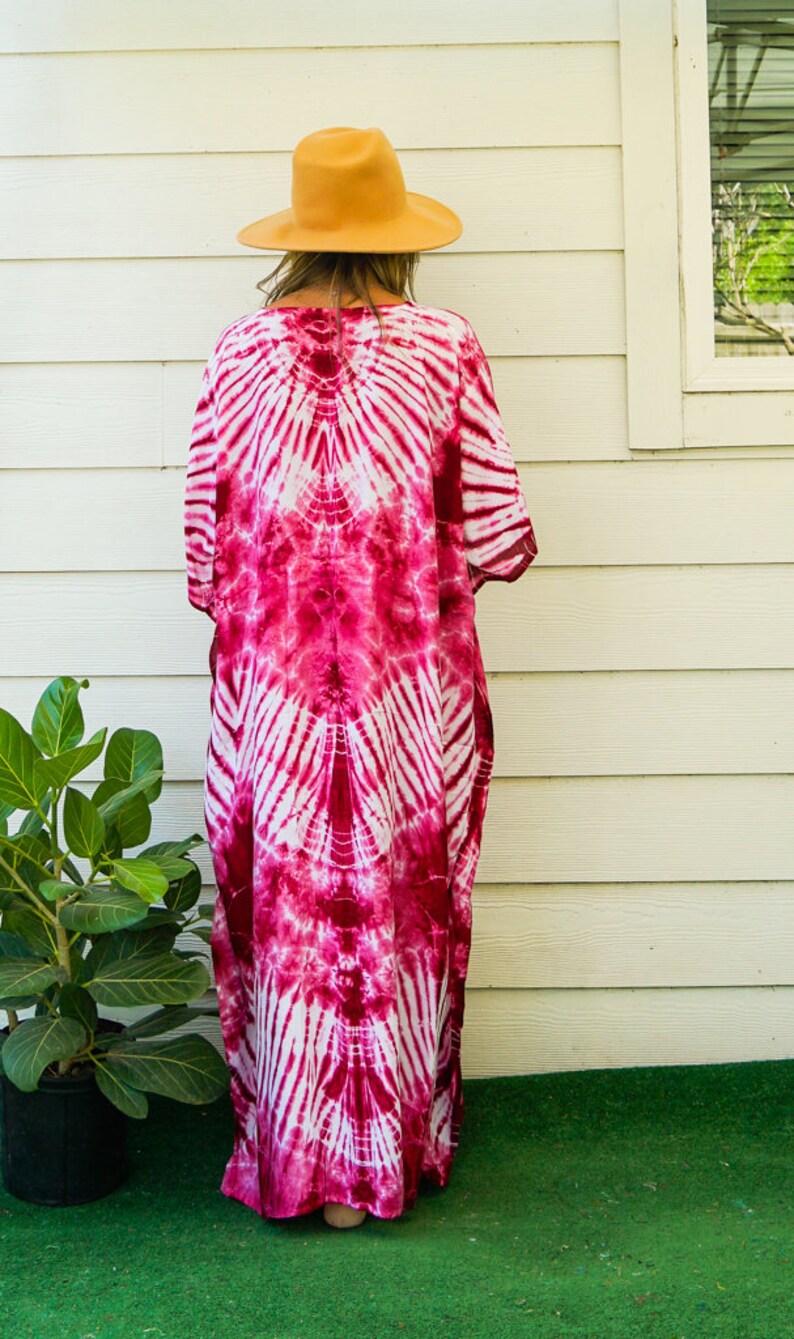 Crimson Cascade | Hand Dyed Kaftan Dress, Loose Fit Tie Dye Poncho ...