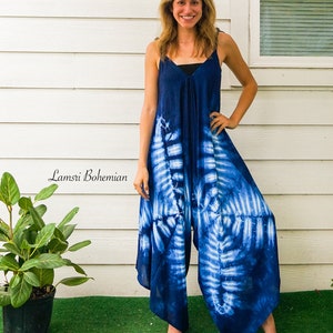 Shibori Indigo Hand Dyed Boho Jumpsuits Rompers Pants, Hippie Jumpsuit ...