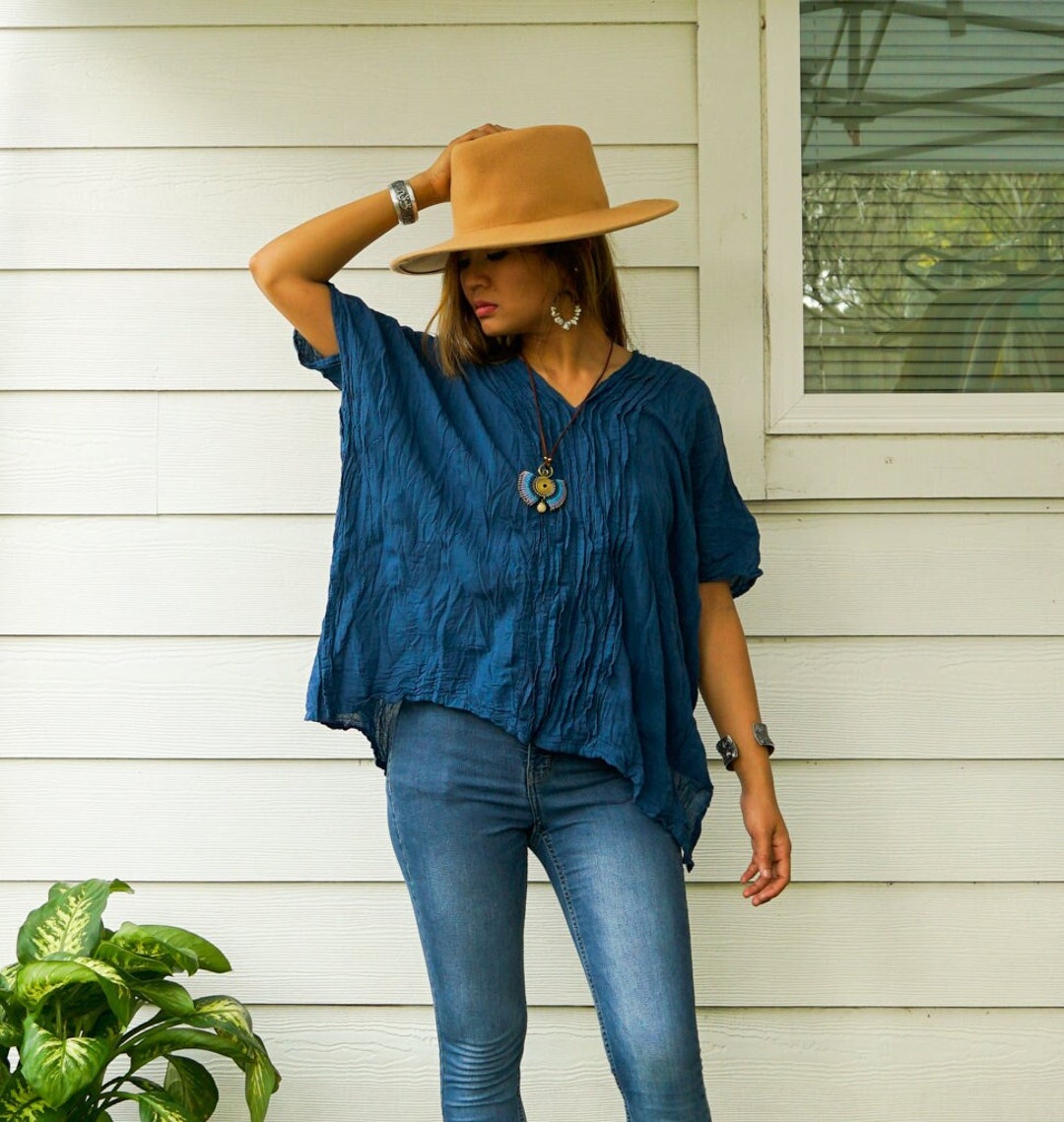 Raw Natural Crinkled Cotton Gauzed Kaftan Blouse, Cotton Tops, Boho ...
