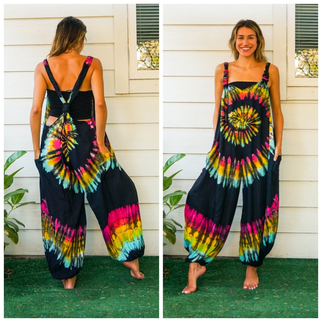 Raven Hand Dyed Dungarees Overalls Jumpsuit With Pockets, Tie Dye ...