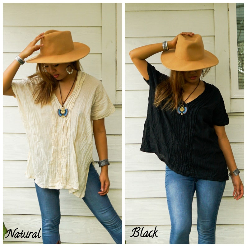 Raw Natural Crinkled Cotton Gauzed Kaftan Blouse, Cotton Tunic Top ...