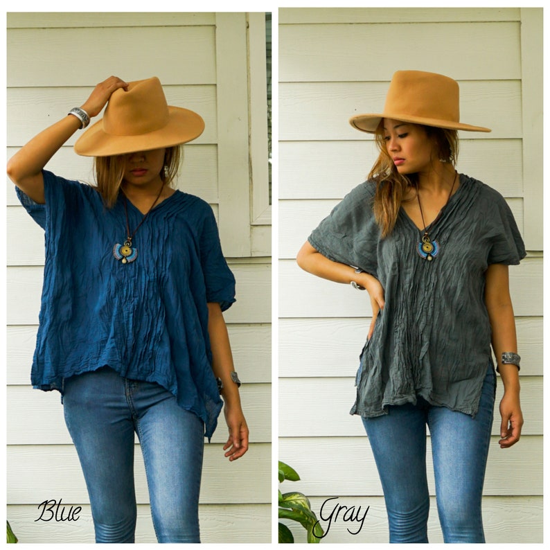 Raw Natural Crinkled Cotton Gauzed Kaftan Blouse, Cotton Tunic Top ...