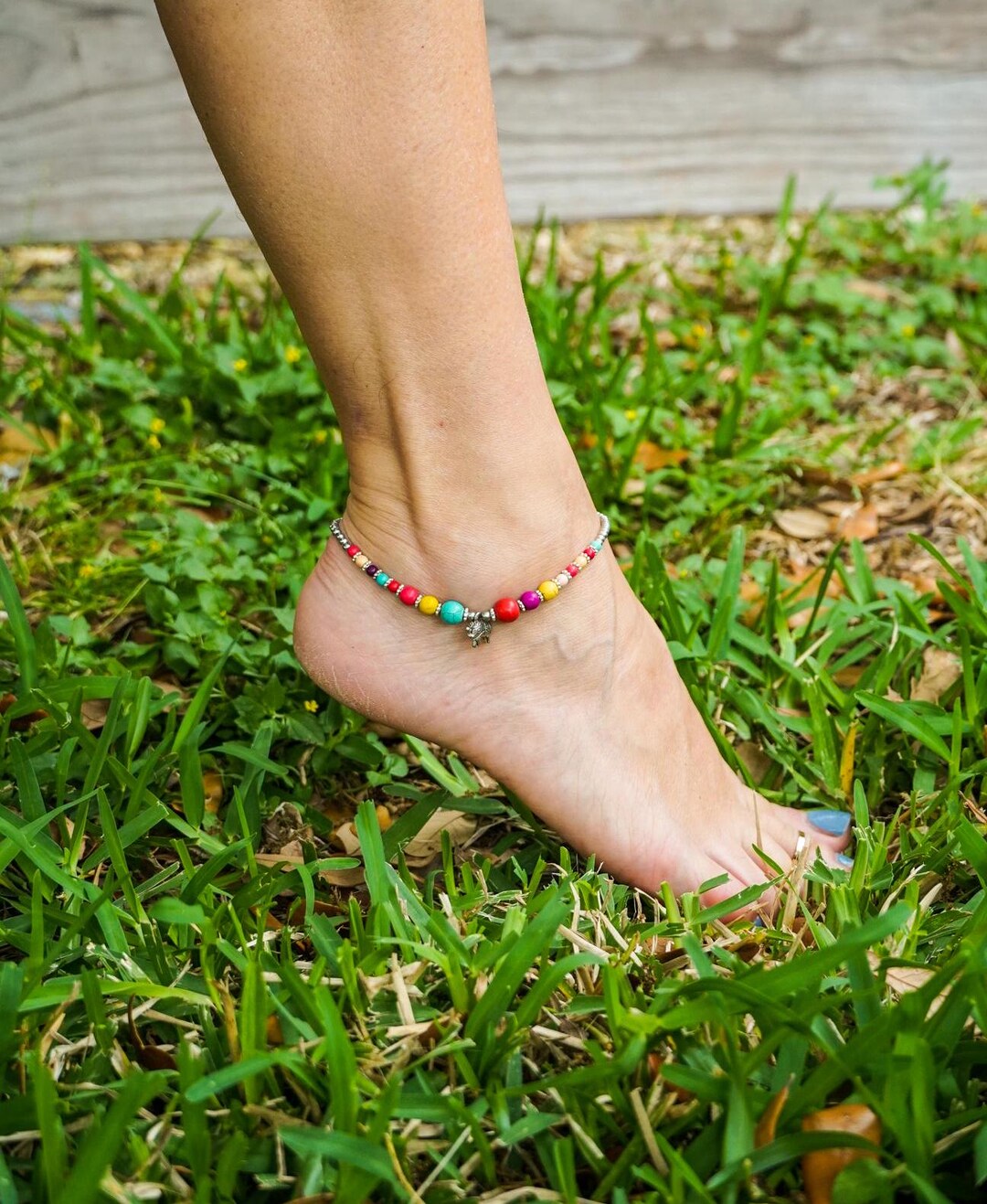 Elephant Multicolor Boho Silver Anklet, Hippie Bracelet Anklet, Gypsy ...
