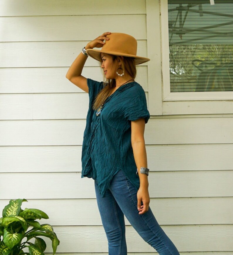 Raw Natural Crinkled Cotton Gauzed Kaftan Blouse, Cotton Tunic Top ...