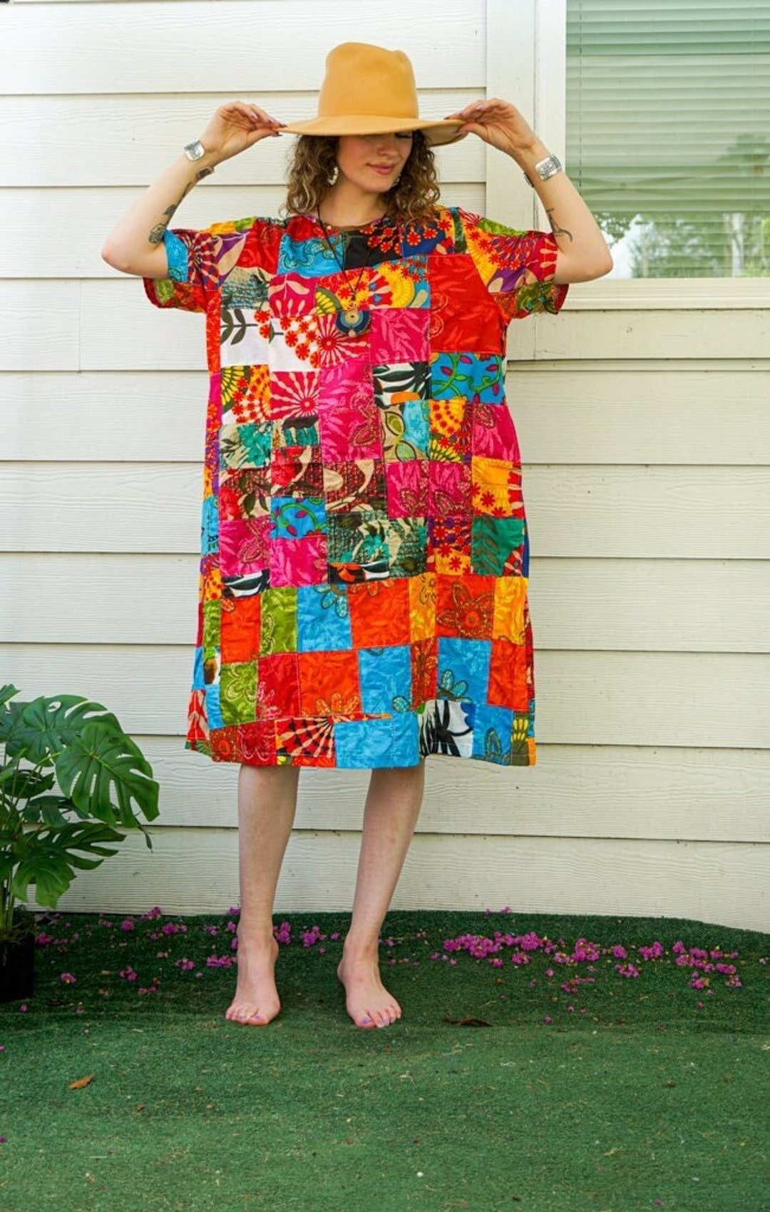 Patchwork Cotton Dress With Pockets, Quilt Hand Made Bohemian Dress ...