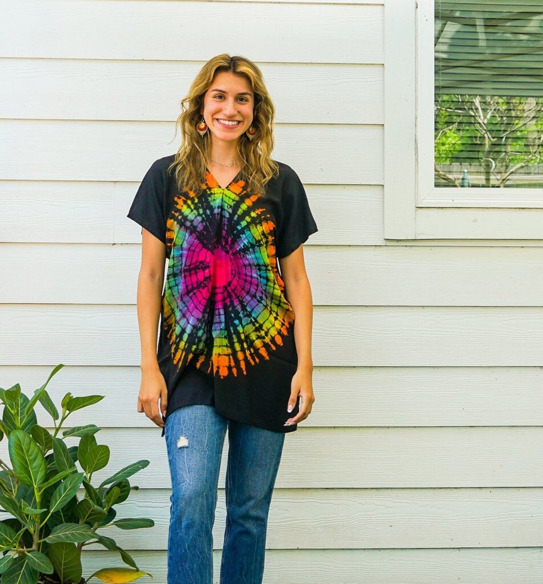 Rainbow Eclipse | Hand Dyed Tunic, Boho Kaftan Blouse , Hippie Tops, Beachwear, Tie Dye Clothing ...