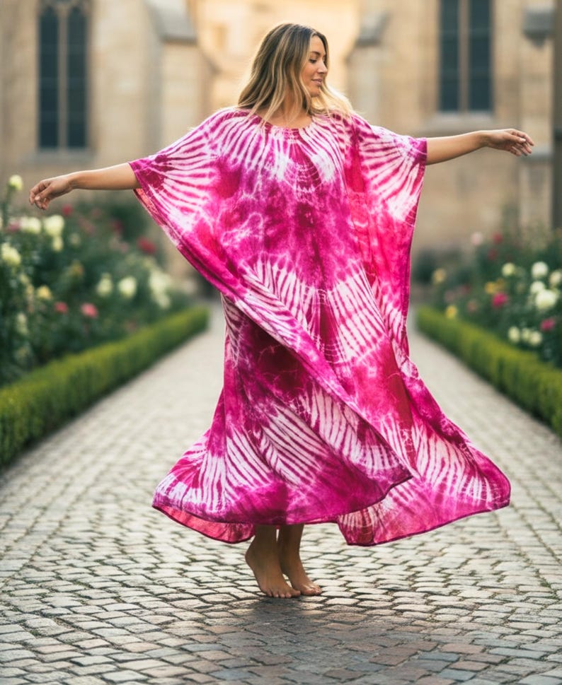 Crimson Cascade | Hand Dyed Kaftan Dress, Loose Fit Tie Dye Poncho ...