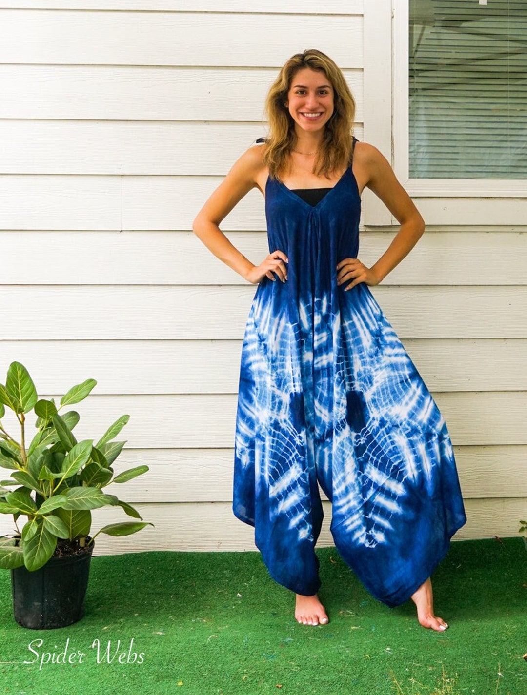 Shibori Indigo Hand Dyed Boho Jumpsuits Rompers Pants, Hippie Jumpsuit ...