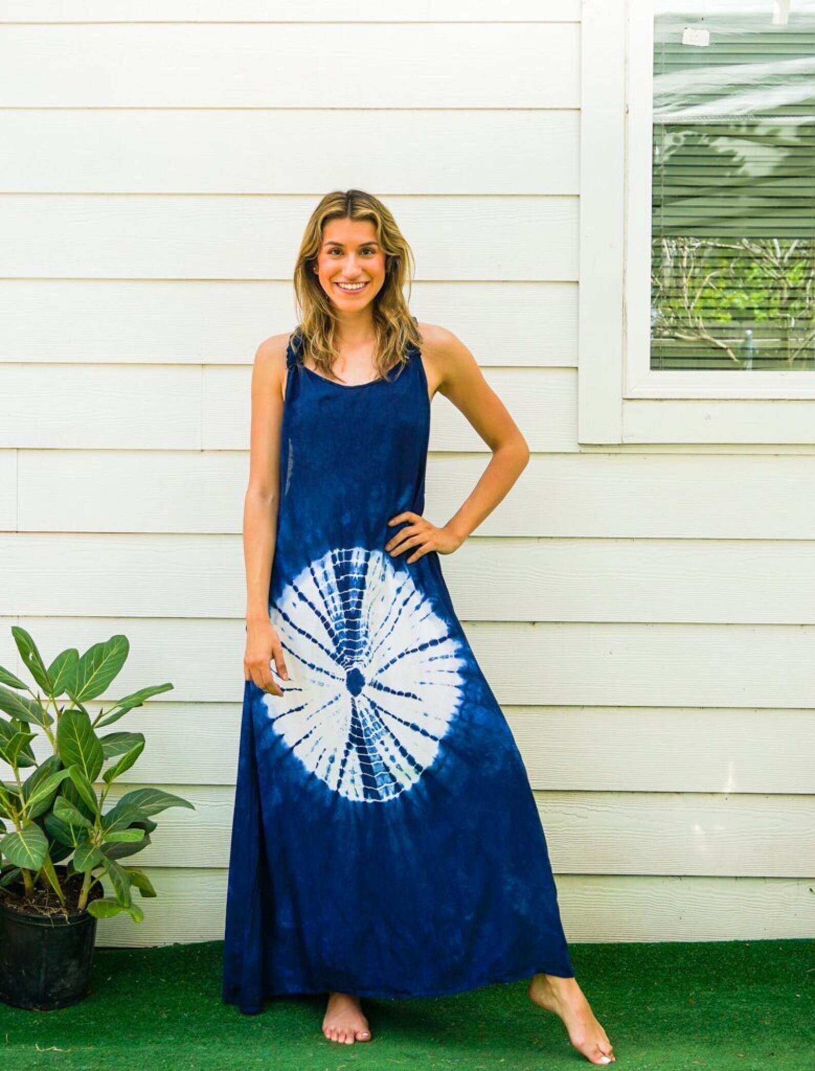 Midnight Sun Hand Dyed Dungarees Dress, Racerback Knot Dress, Summer ...