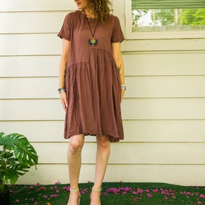 Muted Pink Raw Natural Crinkled Cotton Midi Dress With Pockets, Boho ...