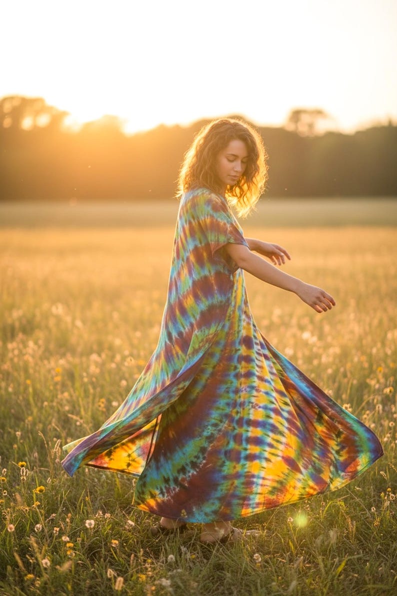 Boho Tide Kaftan, Tie Dye Loose Fit Poncho Dress, Beachwear, Loungewear ...