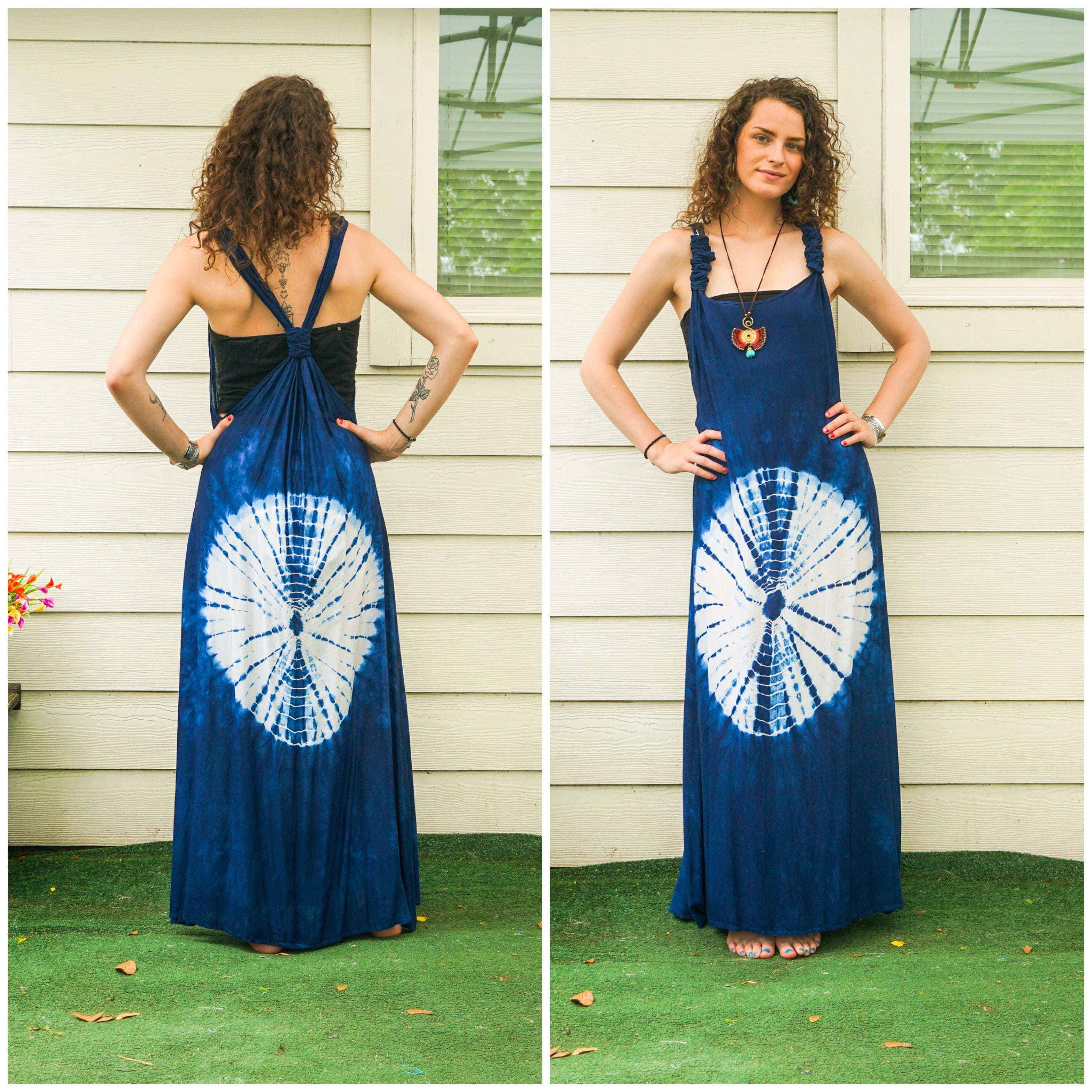 Midnight Sun Hand Dyed Dungarees Dress, Racerback Knot Dress, Summer ...