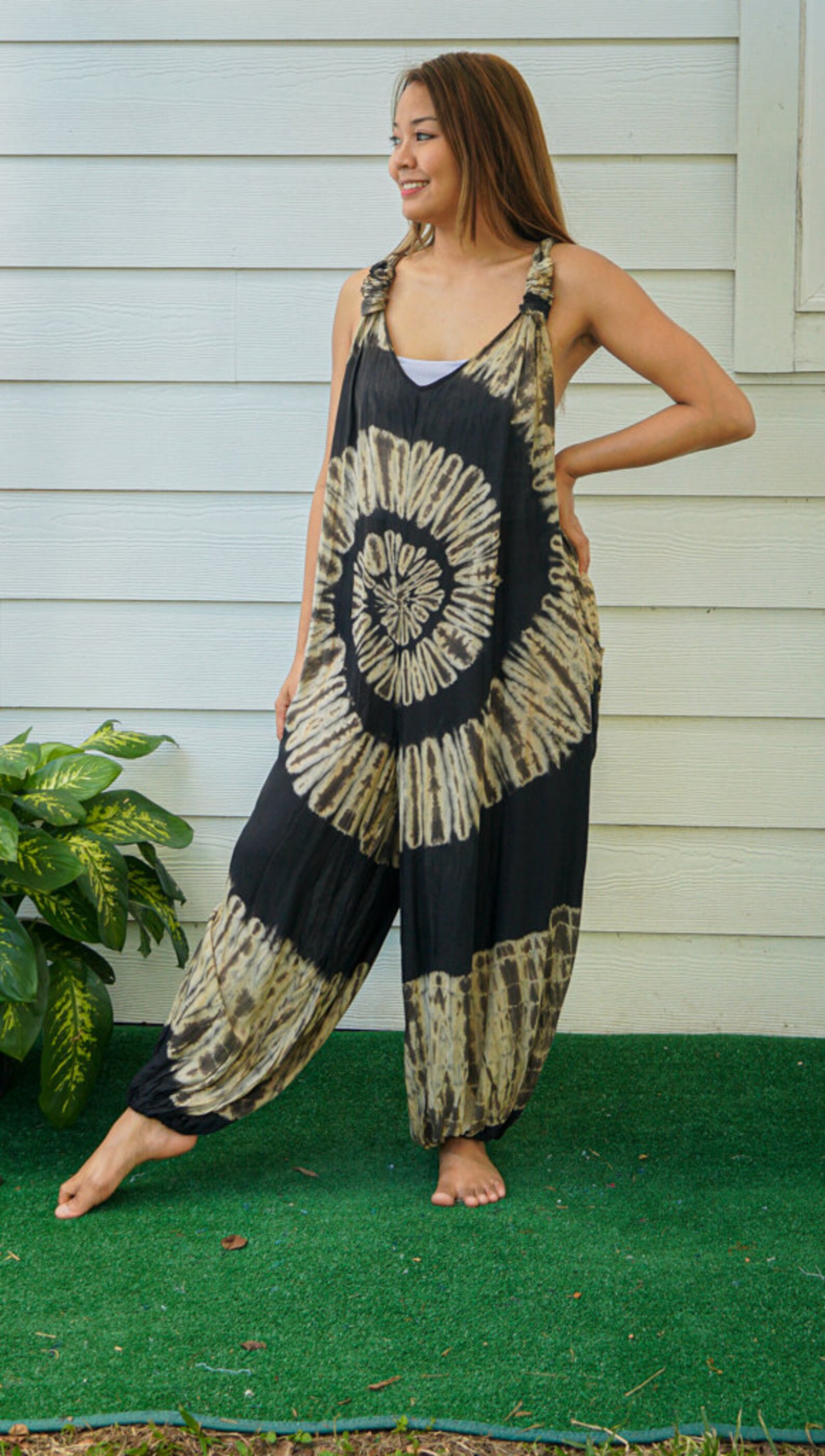 Earthen Hand Dyed Dungarees Overalls Jumpsuit / Tie Dye Boho Romper ...