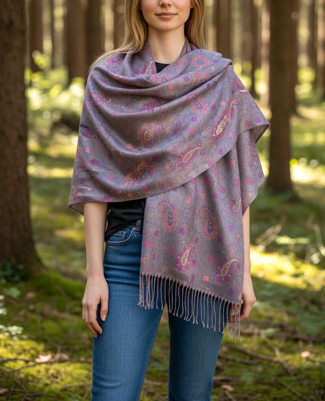 Soft Gray Paisley Pashmina Scarf, Pashmina Shawl, Gift Ideas, Winter ...