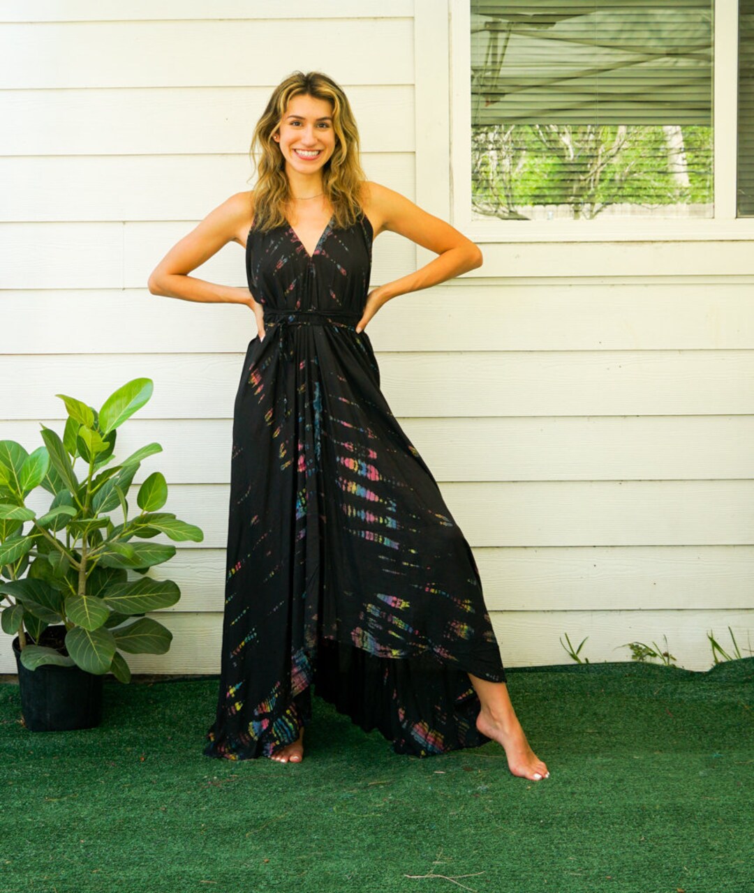 Black Boho Maxi Dress, Hand Dyed Dress, Beach Sundress, Summer Dress ...