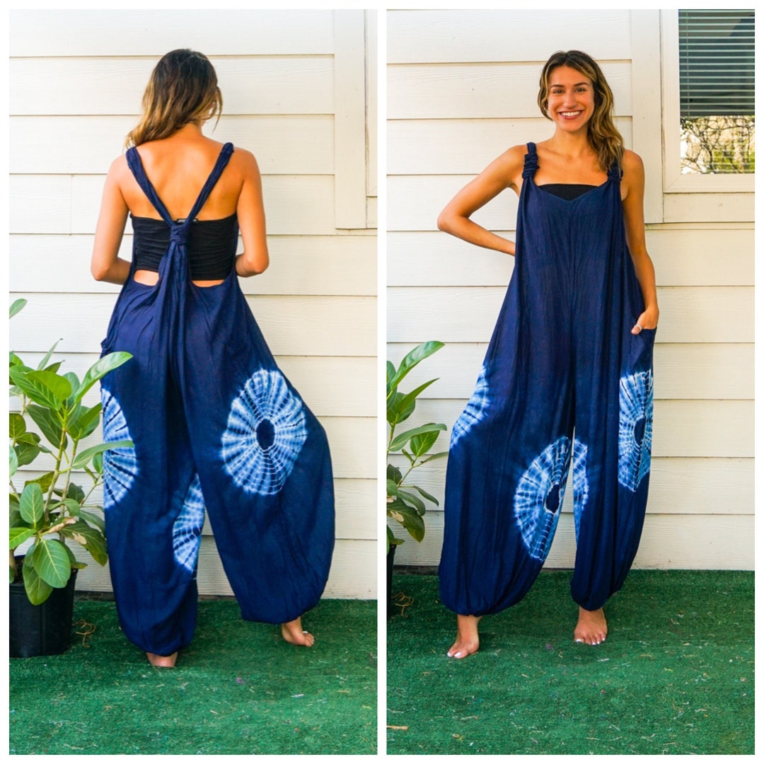 Indigo Burst | Shibori Hand Dyed Dungarees Overalls Jumpsuit Romper ...