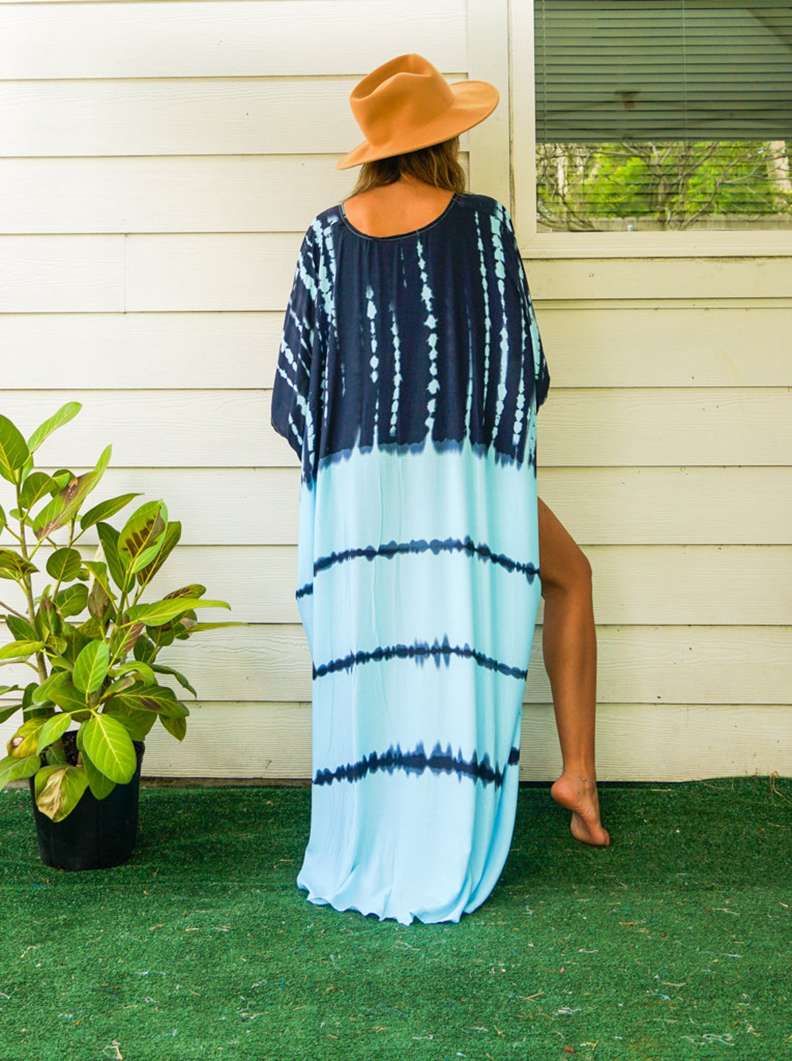Hand Dyed Boho Kaftan Kimono Cover Up, Long Beach Robe, Summer Robe ...