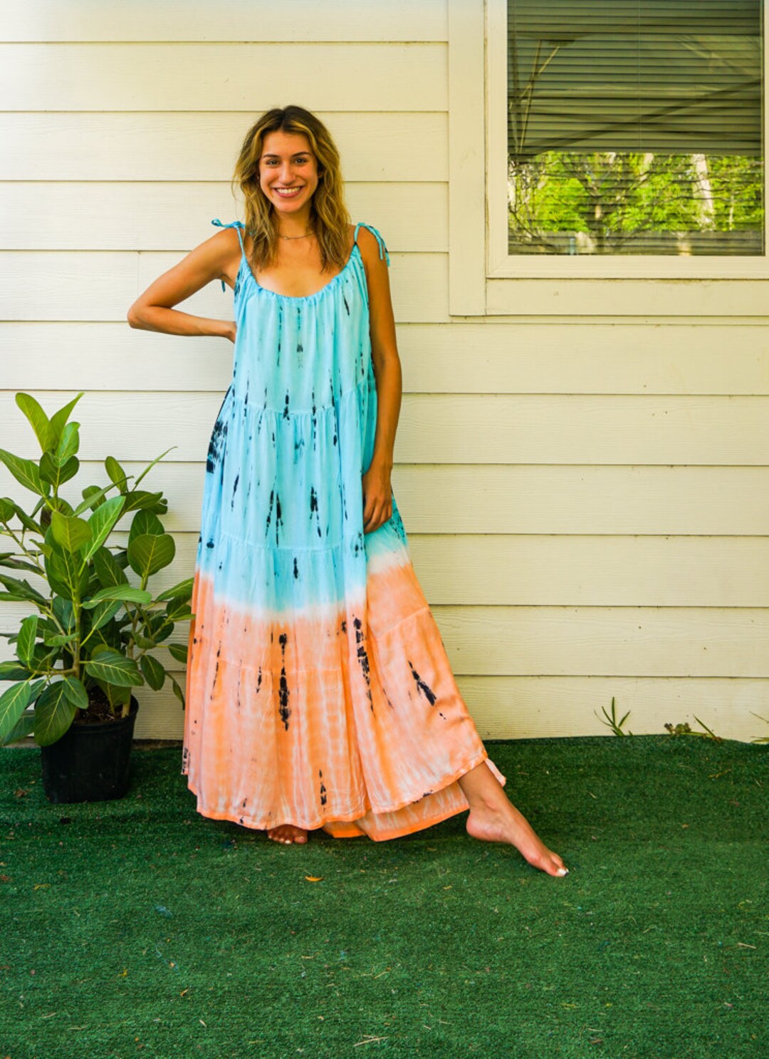 Sunset Breeze | Boho Tiered Maxi Dress, Hand Dyed Dress, Beach Sundress ...