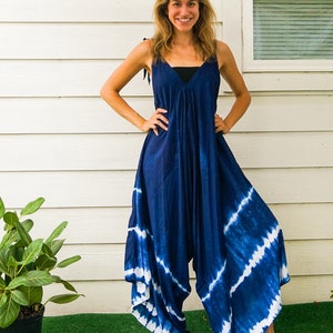 Shibori Indigo Hand Dyed Boho Jumpsuits Rompers Pants, Hippie Jumpsuit ...