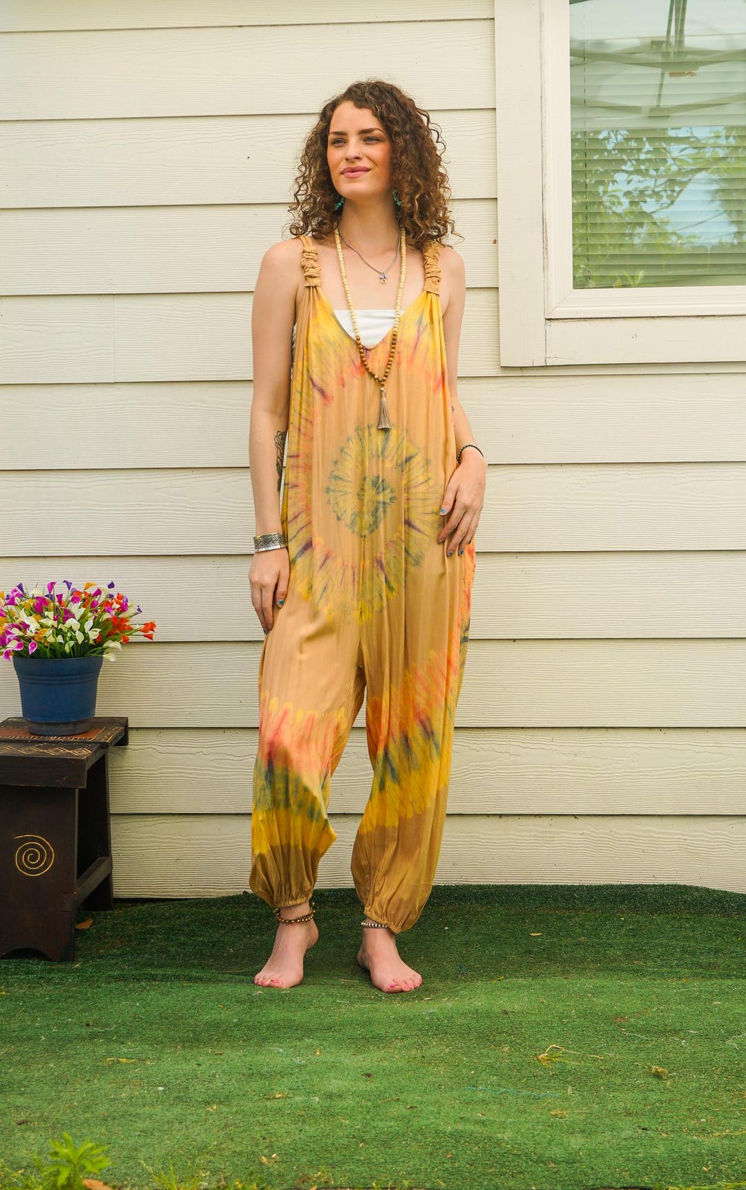 Boho Hand Dyed Dungarees Overalls Jumpsuit With Pockets, Hippie Pants ...