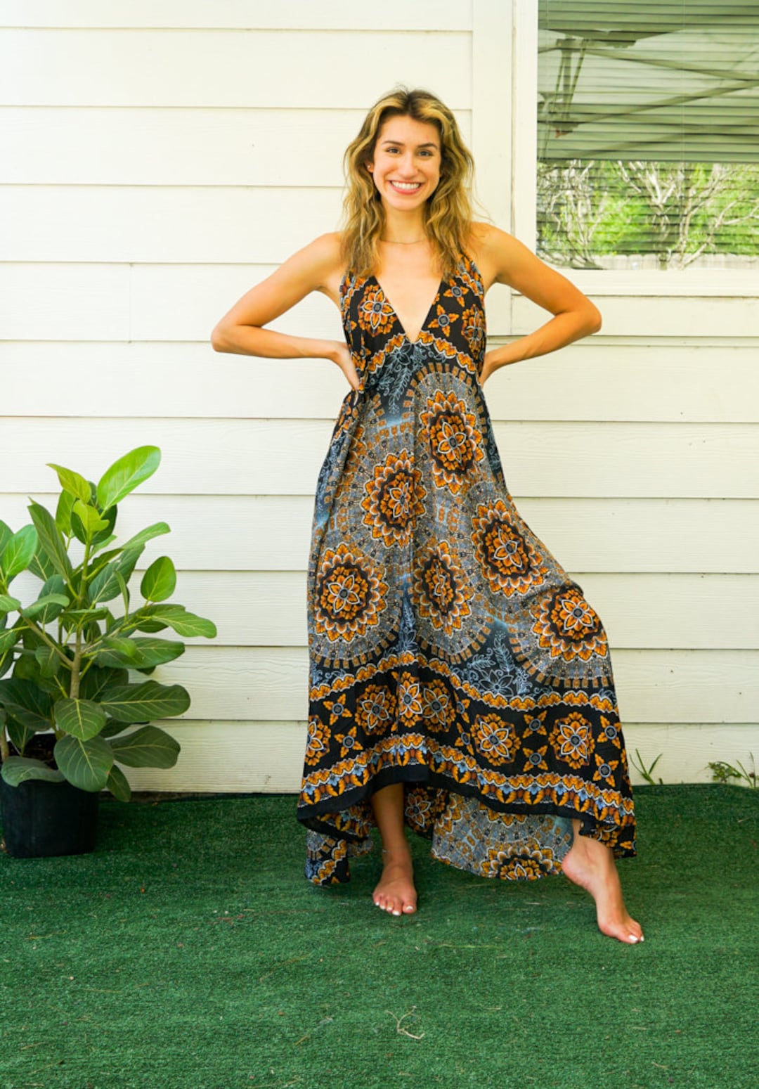 Floral Mandala Boho Maxi Dress, Beach Sundress, Summer Dress, Boho ...