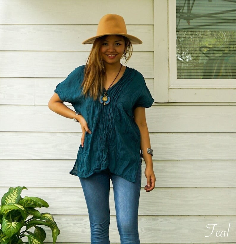 Raw Natural Crinkled Cotton Gauzed Kaftan Blouse, Cotton Tunic Top ...