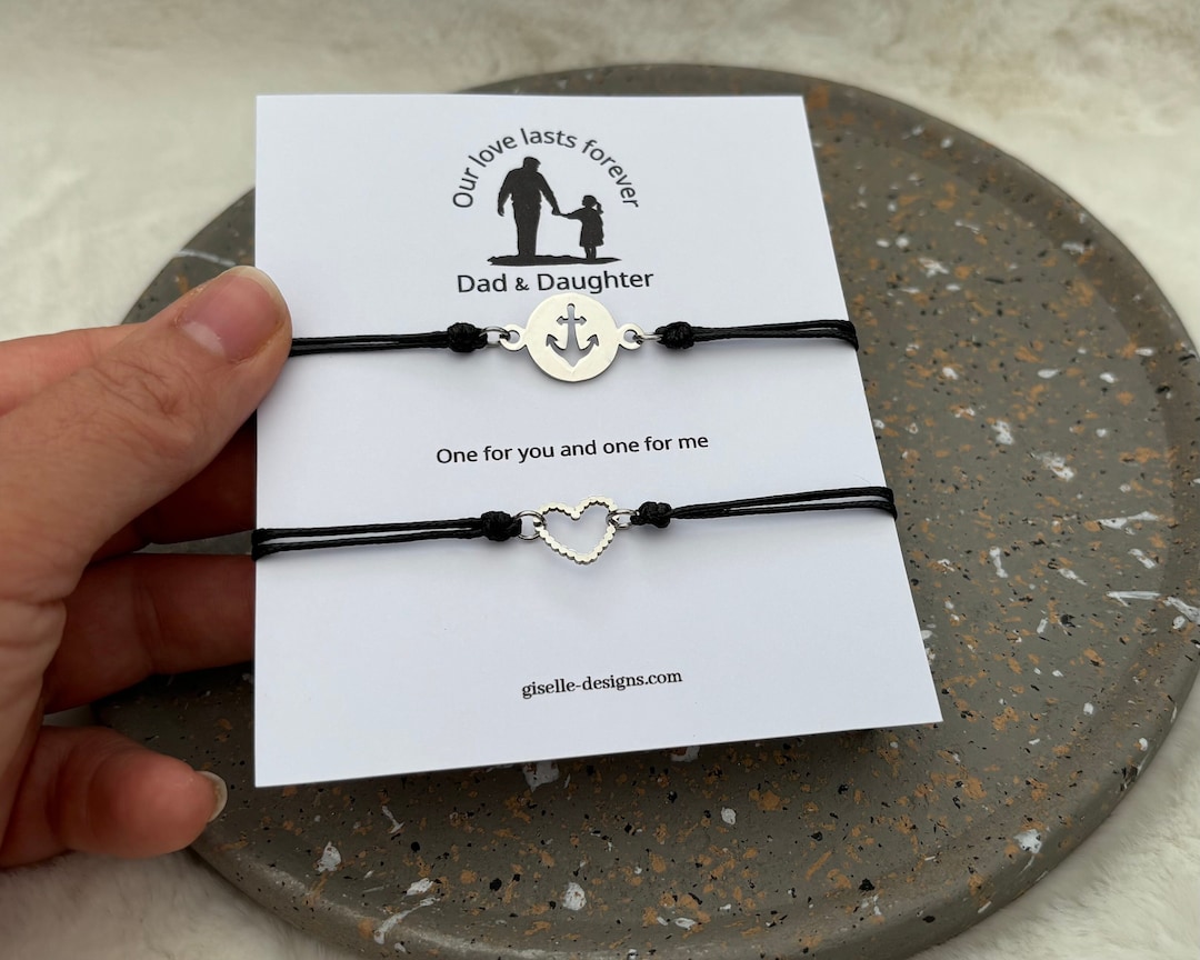 Father Daughter Charm Bracelet Set: Adjustable Cord Matching Bracelets ...