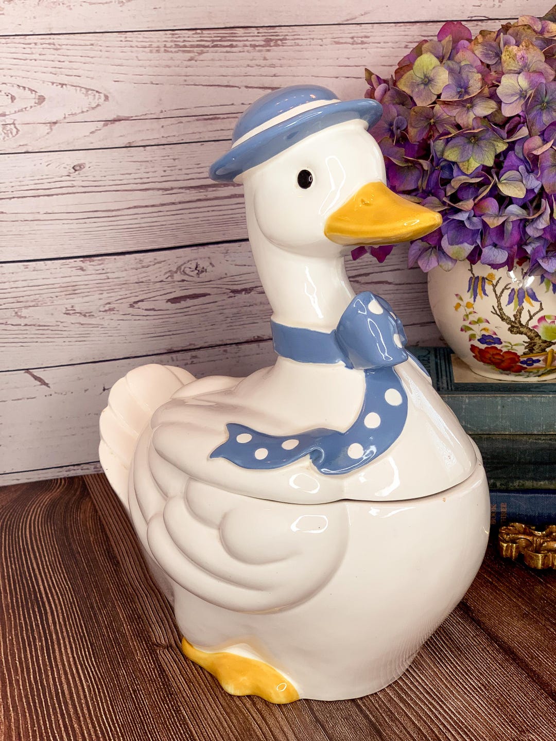 Vintage Goose Cookie Jar Cute Duck Goose Ceramic Farmhouse Cottagecore ...