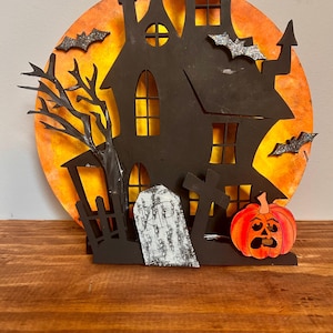 Light-up Wooden Haunted House: Spooky Halloween Table Decor - Etsy