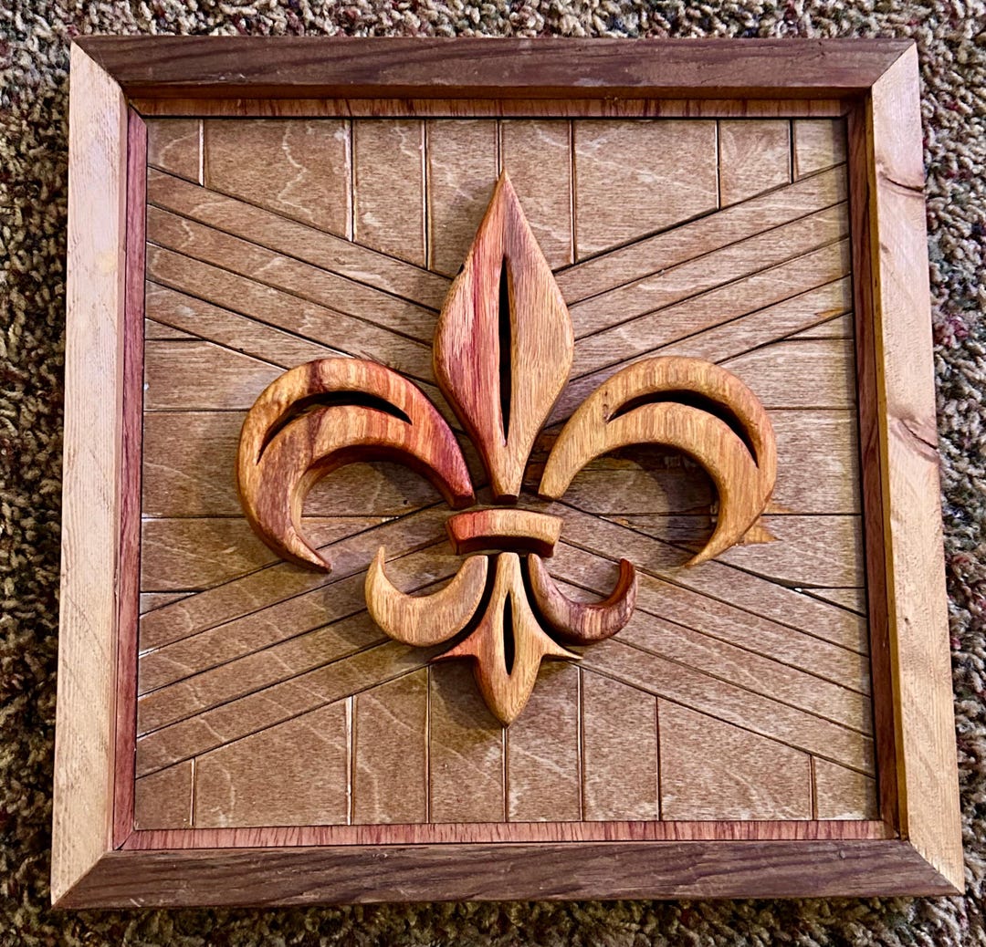 Wooden Fleur De Lis Sign-handcut Fleur De Lis-mosaic Home Decor-framed ...