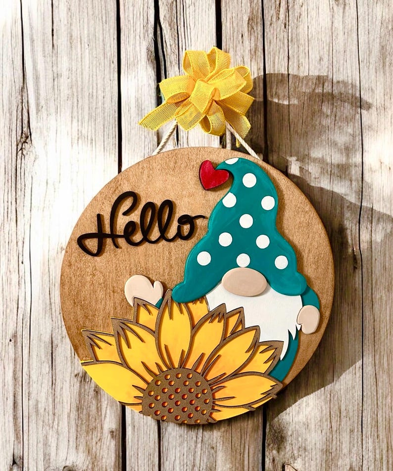 Handmade Gnome Welcome Sign: Sunflower Farmhouse Door Hanger - Etsy