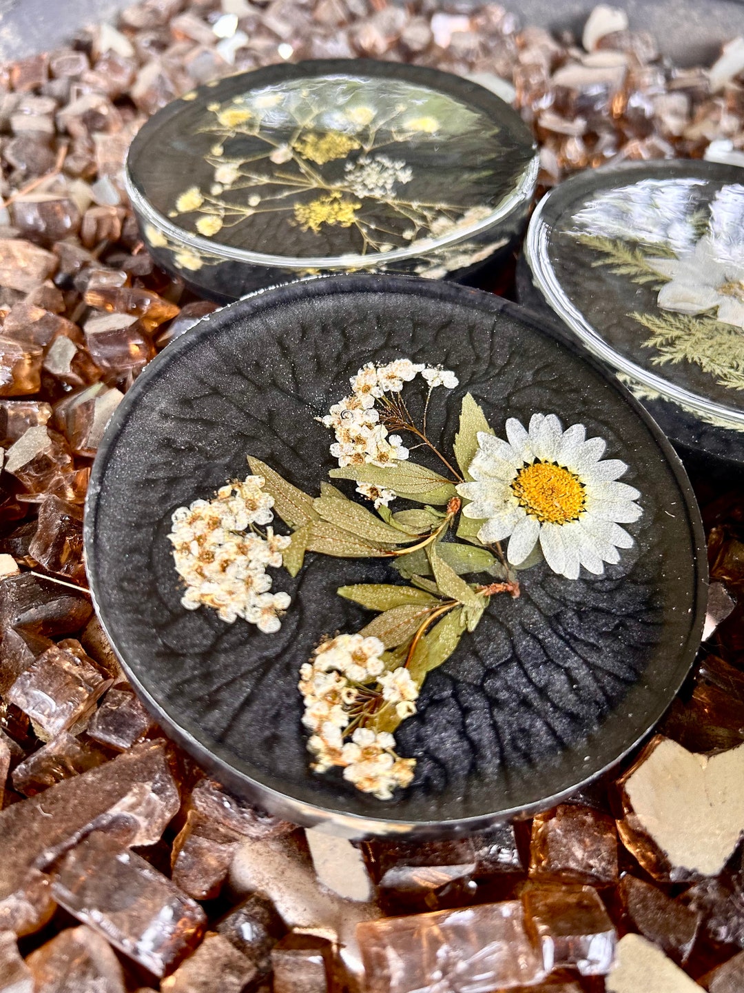 Wildflower Epoxy Resin Flower Coaster Set- Pressed Flower Decor ...