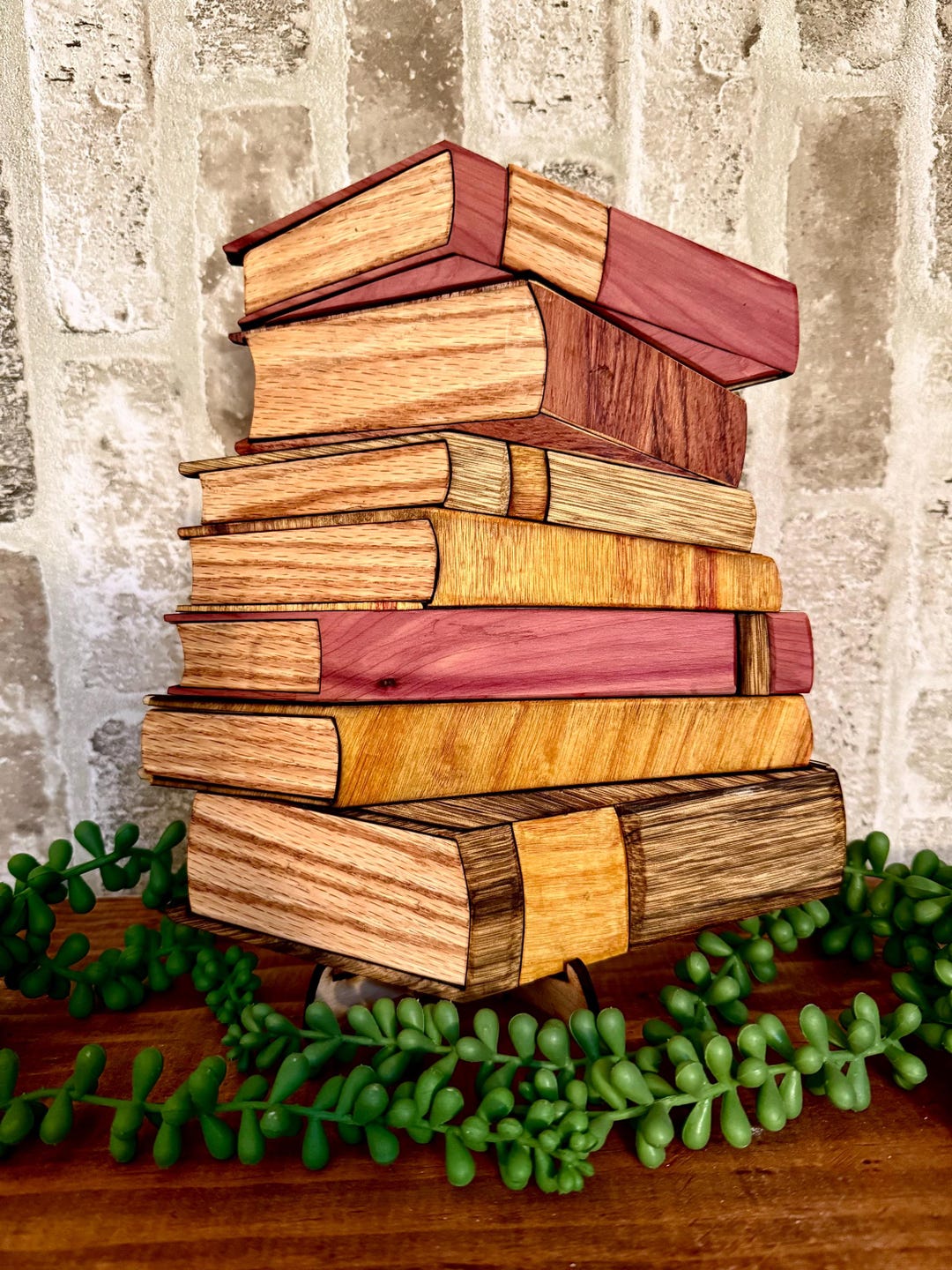 Handcrafted Wooden Book Stack Sculpture | Rustic Farmhouse Decor | Faux ...