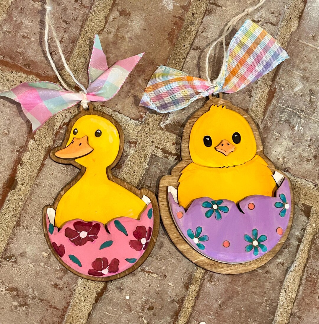 Handmade Easter Chick & Duck Wooden Ornaments – Spring Farmhouse Decor ...