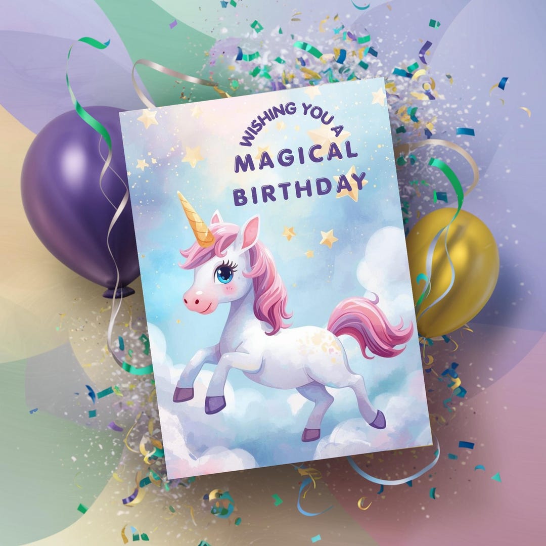 Printable Unicorn Birthday Card | Magical Greeting for Girl | 4x6 & 5x7 ...