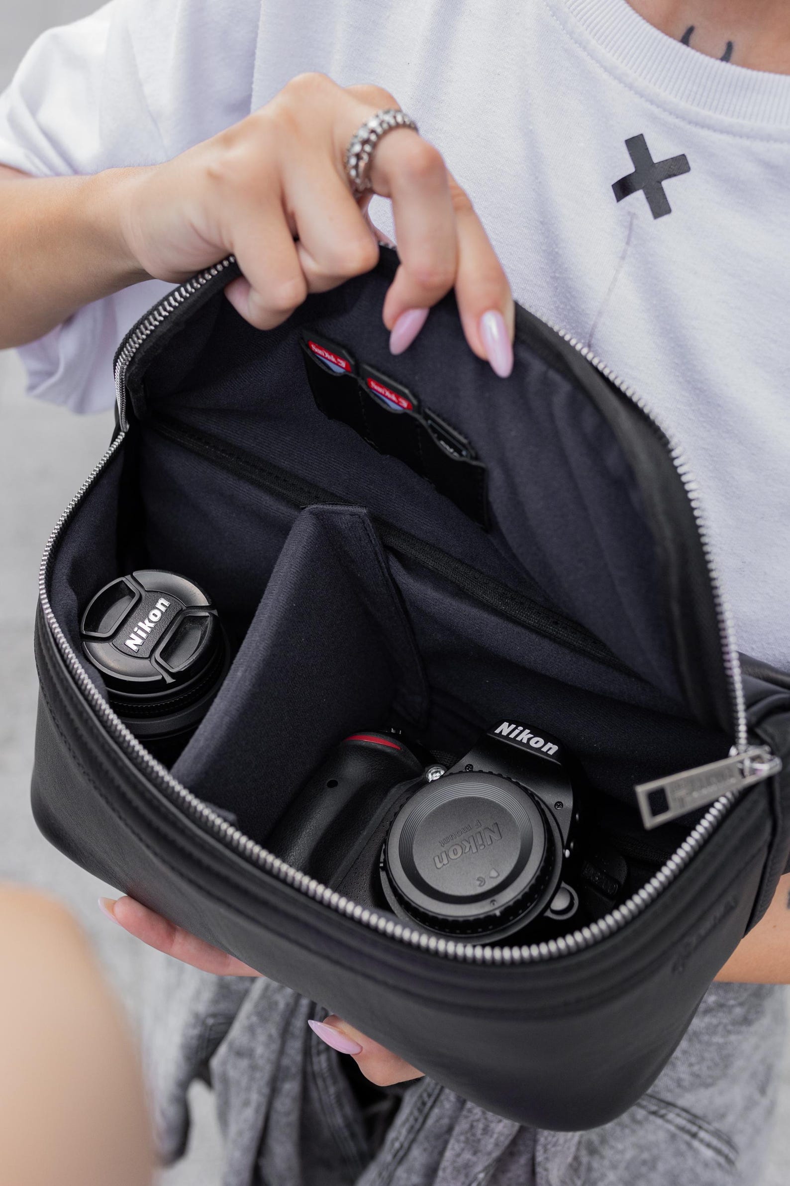 Black Nappa Leather Camera Bag Funny Pack, Gift for Photogapher ...