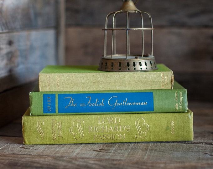 Vintage GREEN Book Stack Set of 3 Decorator Books Decorative Books by ...