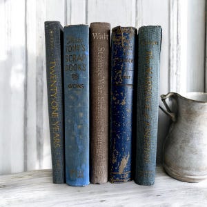 Vintage Blue Books, Rustic Blue Books Set, Shabby Blue Bookshelf Decor ...