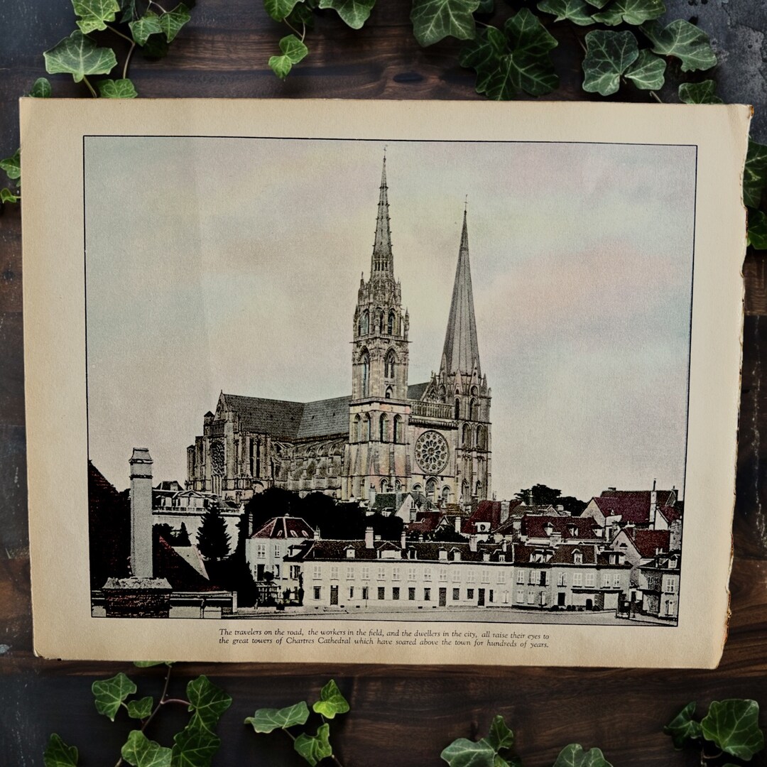 Vintage 1935 Original Chartes Cathedral Art, Gothic Cathedral Art ...