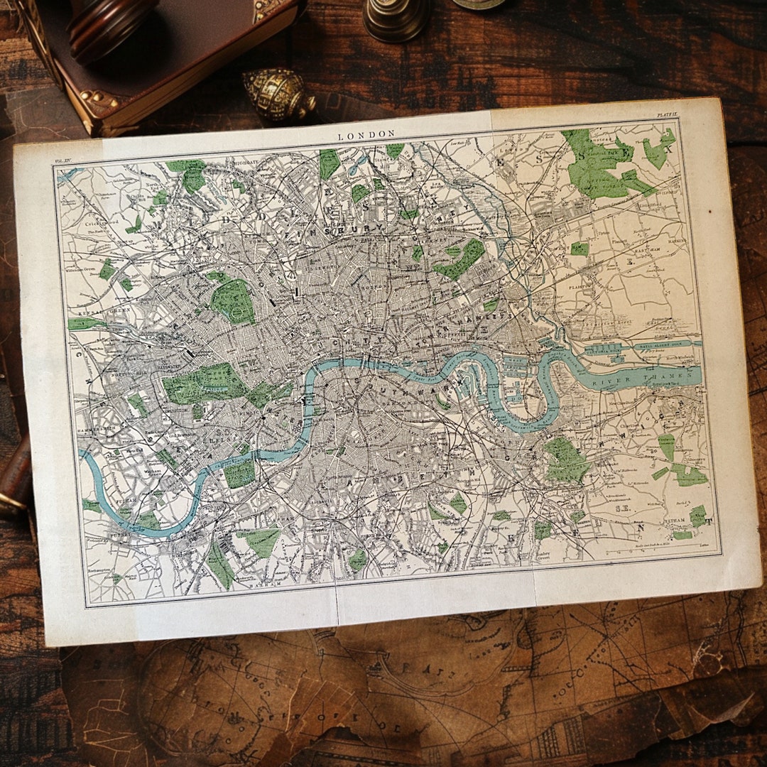 Antique 1891 London England Map Book Plate Art, Antique London Map ...