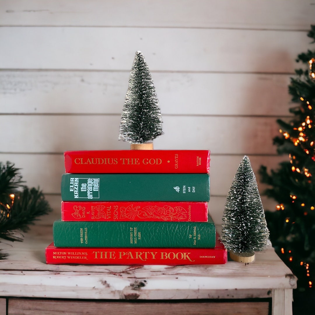 Christmas Books Stack, Red and Green Holiday Home Decor, Christmas ...