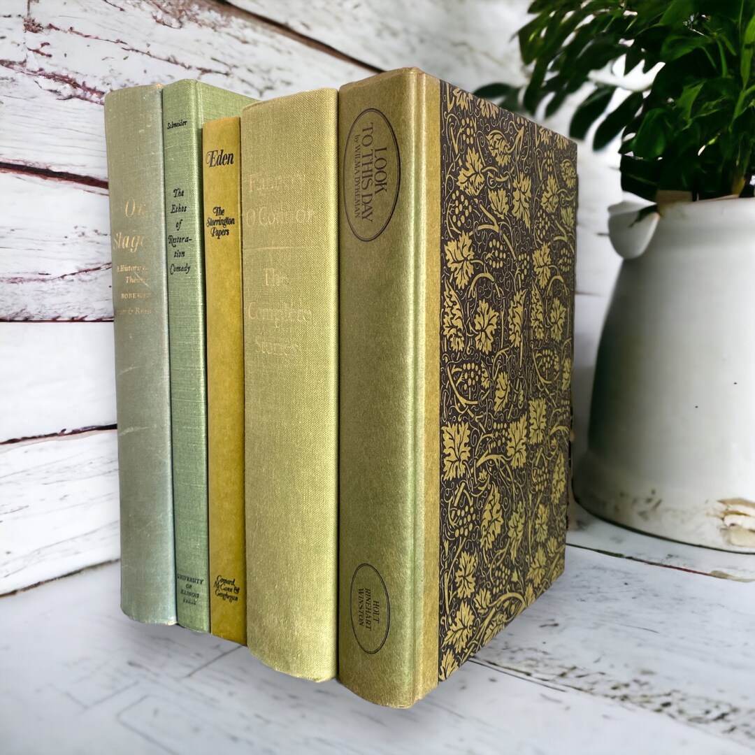 Vintage Green Books Green Fall Interior Decorator Book Stack - Etsy