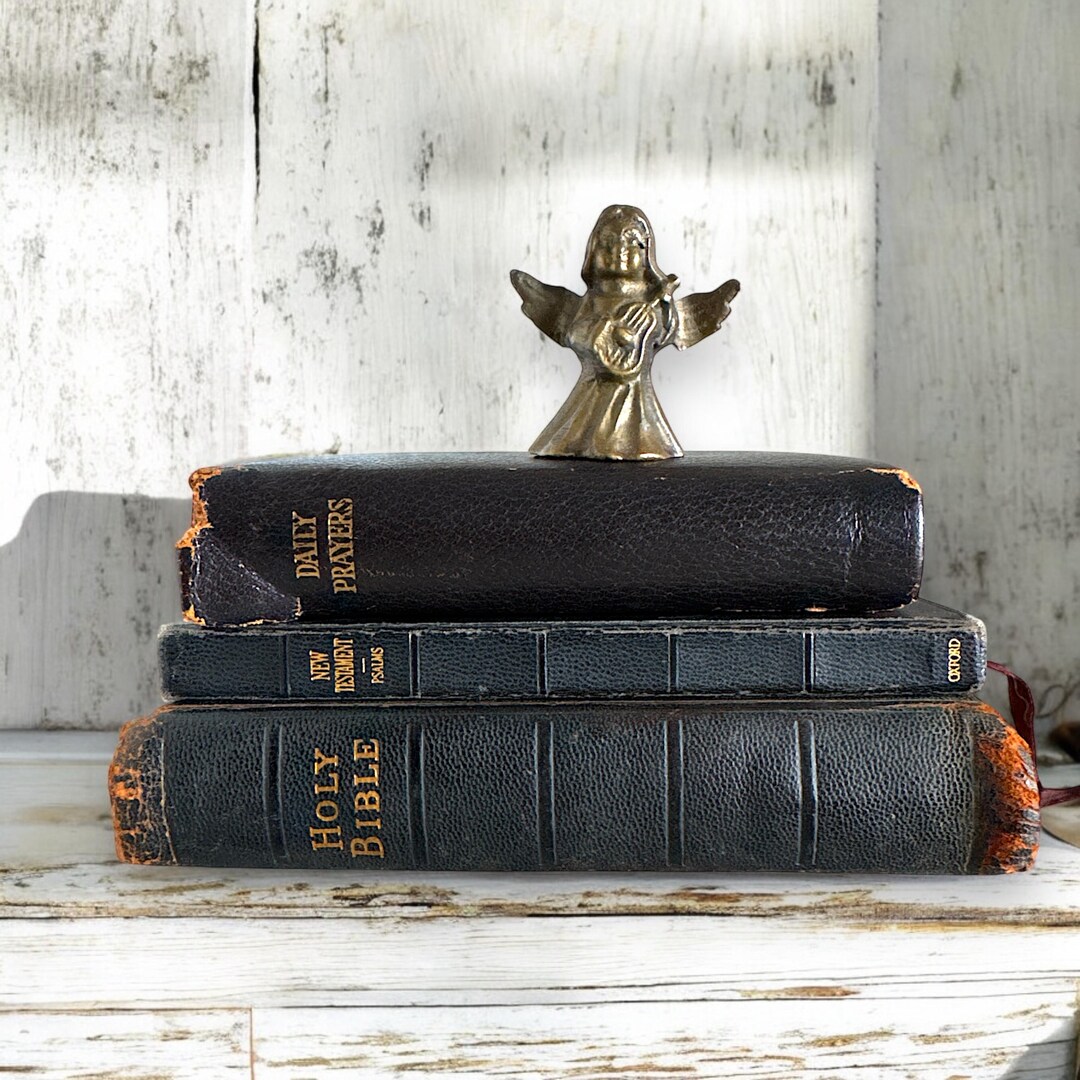 Vintage Black Religious Books, Old Biblical Bookstack, Black Shabby ...