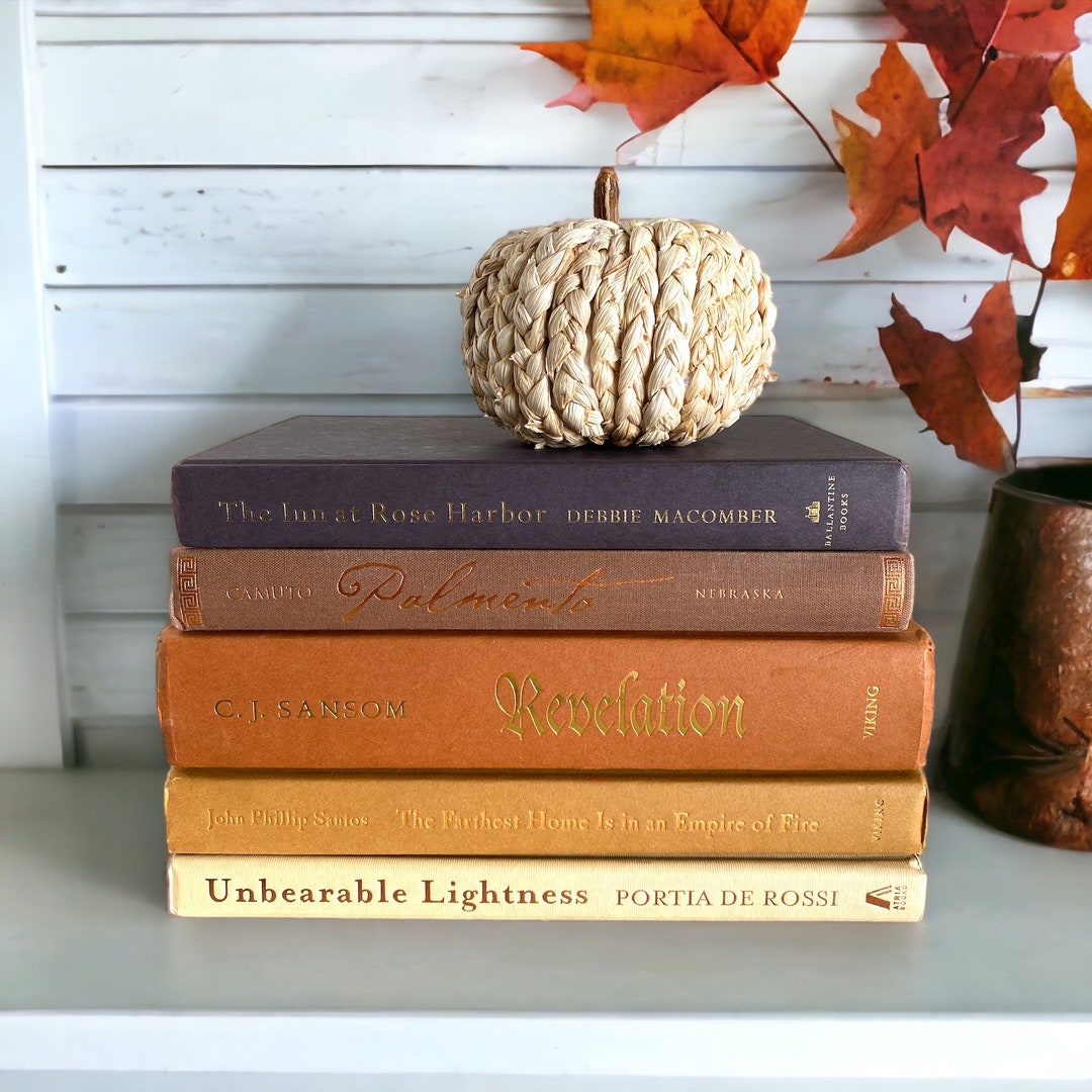 Modern Brown Ombre Fall Books Stack, Set of 5 Books for Autumn Home ...