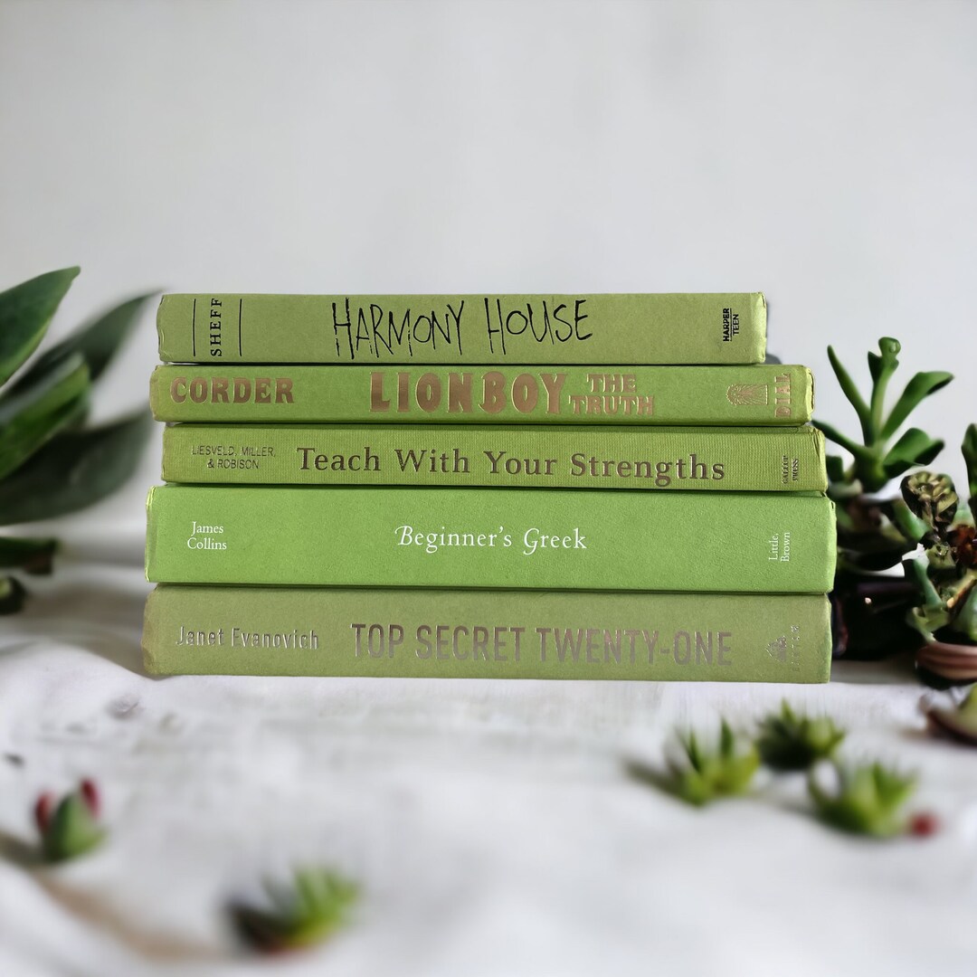 Modern Vibrant Green Books Stack Collection of 5 REAL - Etsy