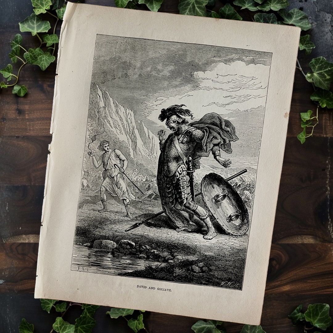 Antique 1877 Bible Engraving of David and Goliath, Original Biblical ...
