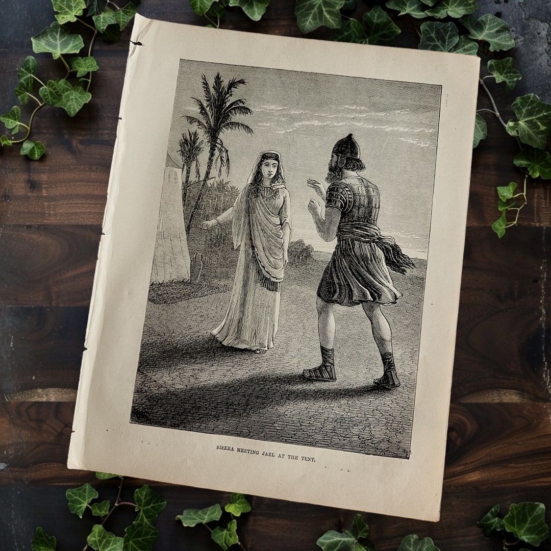 Antique 1877 Bible Engraving of Sisers Meeting Jael at the Tent ...